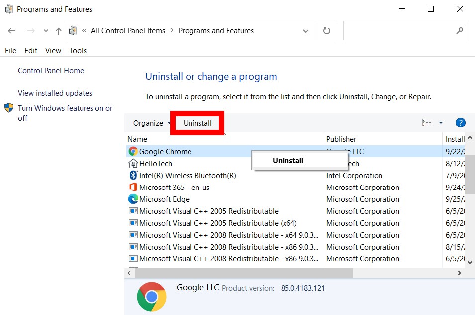 Uninstall Control Panel Uninstall Control Panel